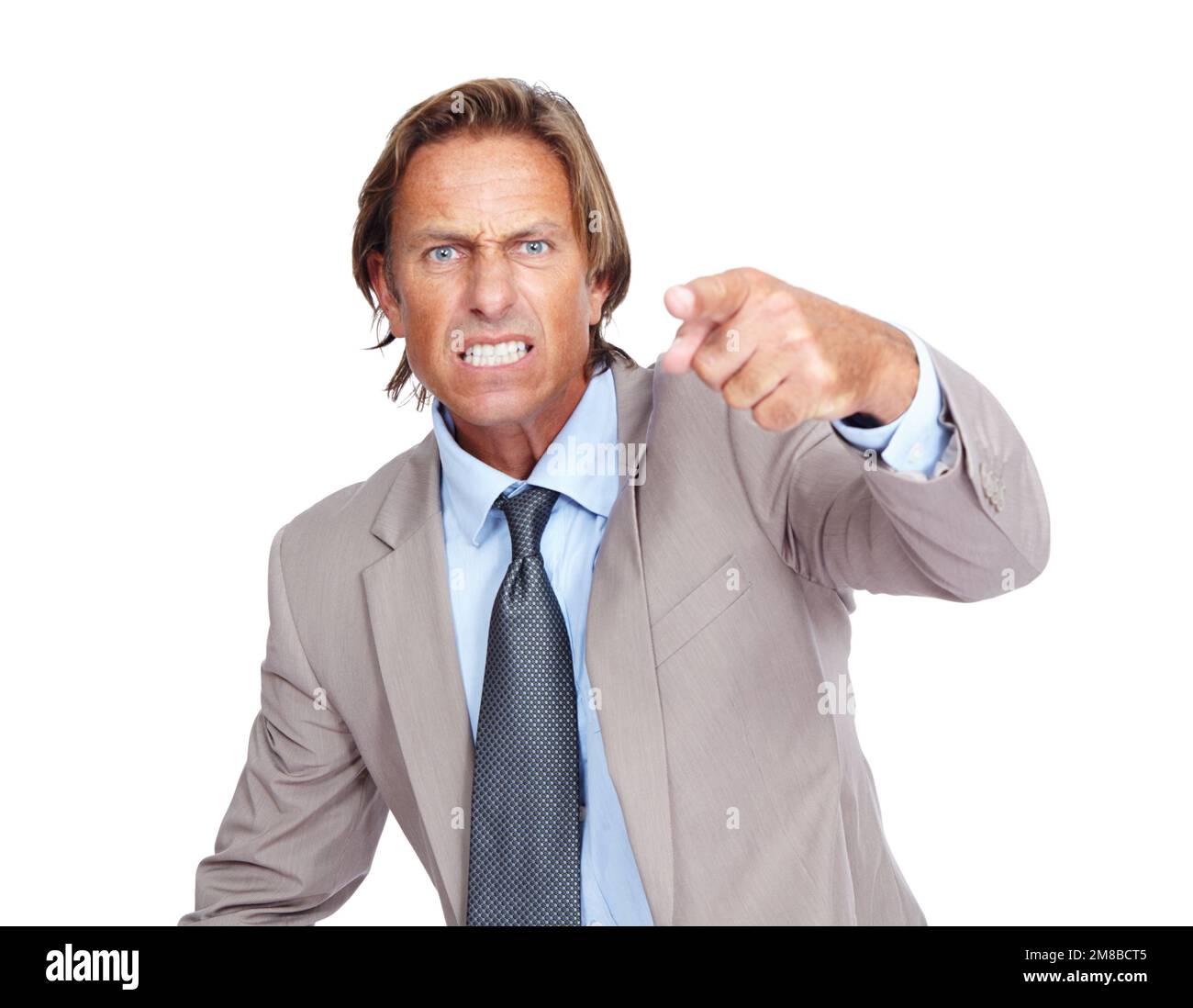 Hand point, angry and corporate man portrait of a business manager ...