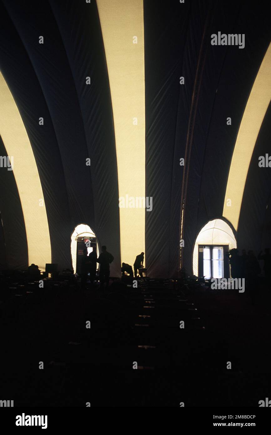 A view inside a bubble shelter at Camp Road Runner, before a church ...