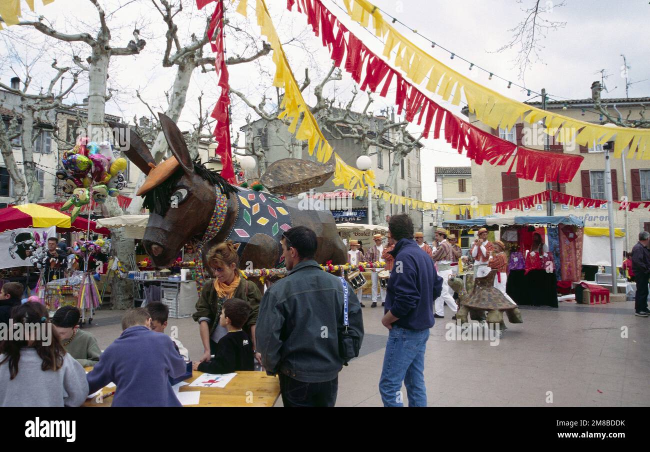 Parade of the donkey festival in Gonfaron Var Provence village wher ...