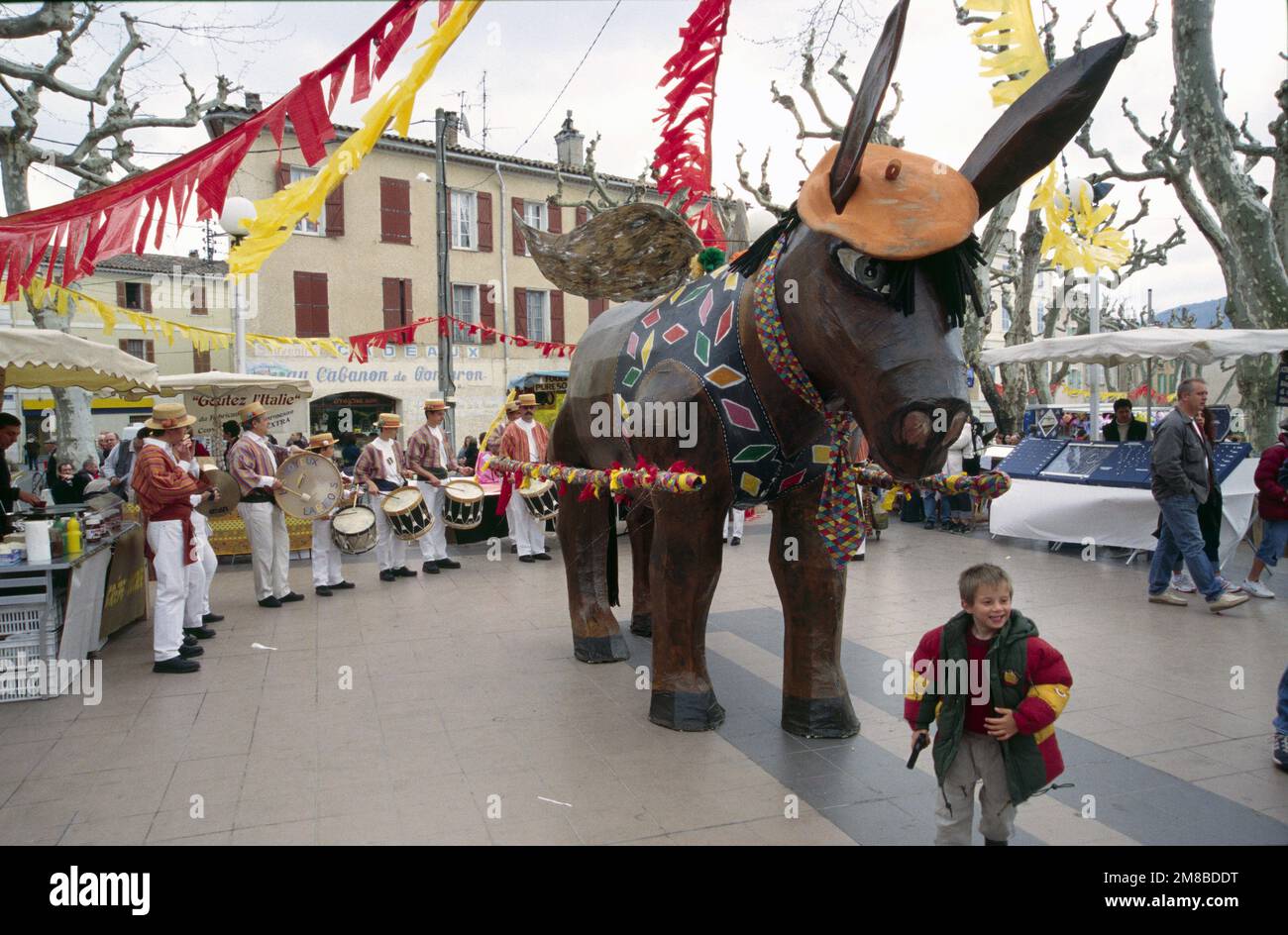 Parade of the donkey festival in Gonfaron Var Provence village wher ...