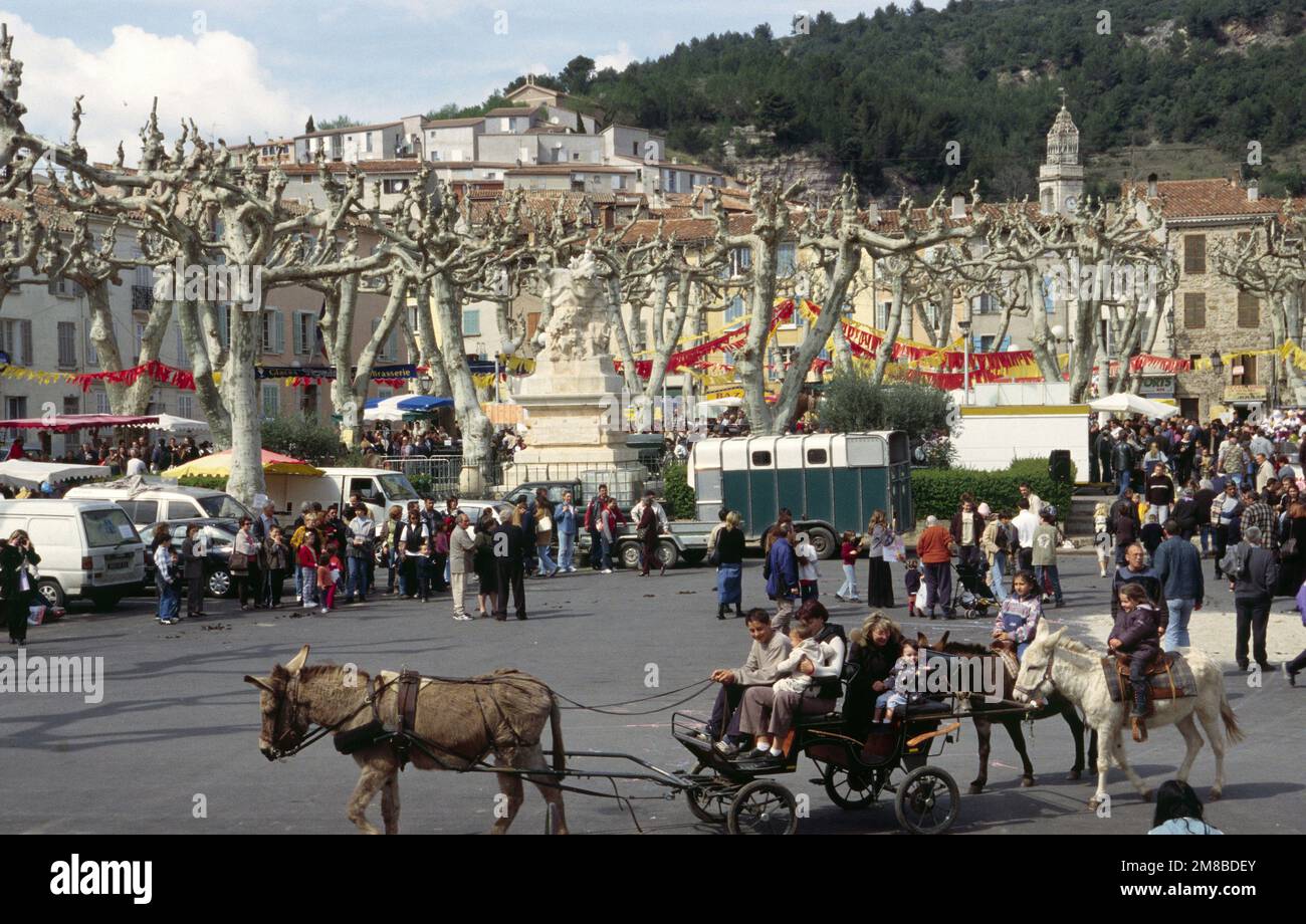 Parade of the donkey festival in Gonfaron Var Provence village wher ...