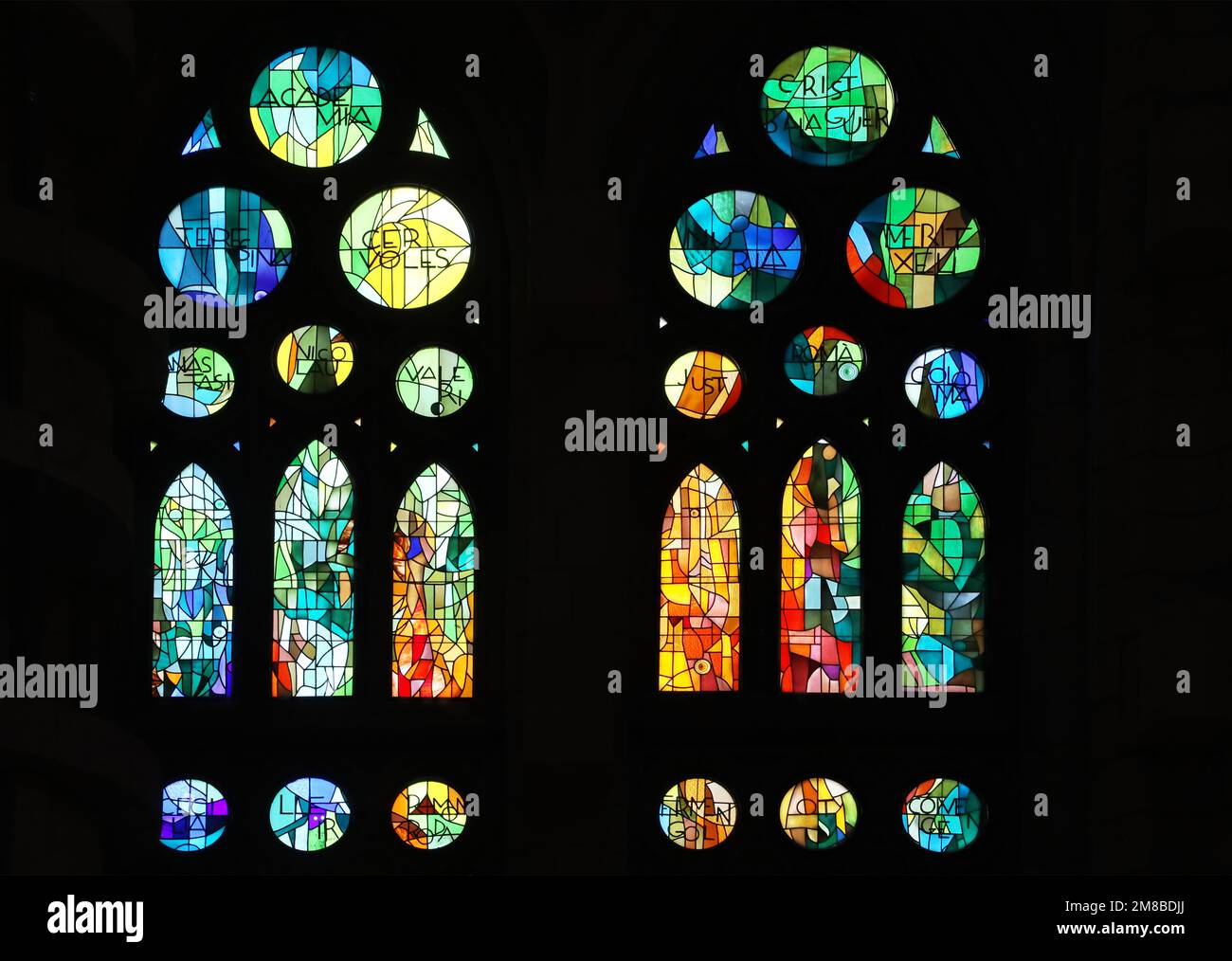 Colorful windows in Sagrada Familia cathedral by Gaudi, Barcelona Stock ...