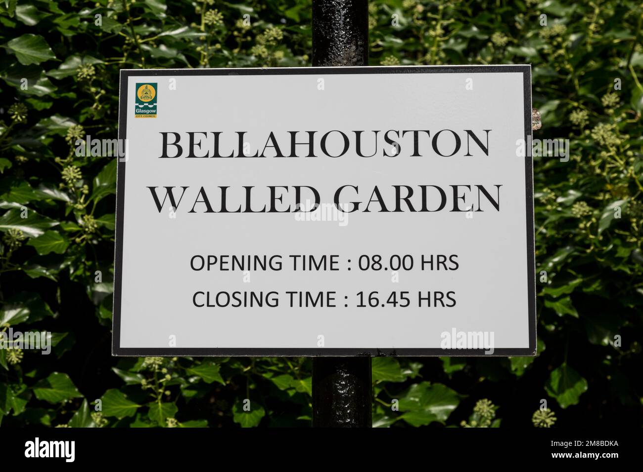 Bellahouston Park Walled Garden sign with Opening and Closing Time ...