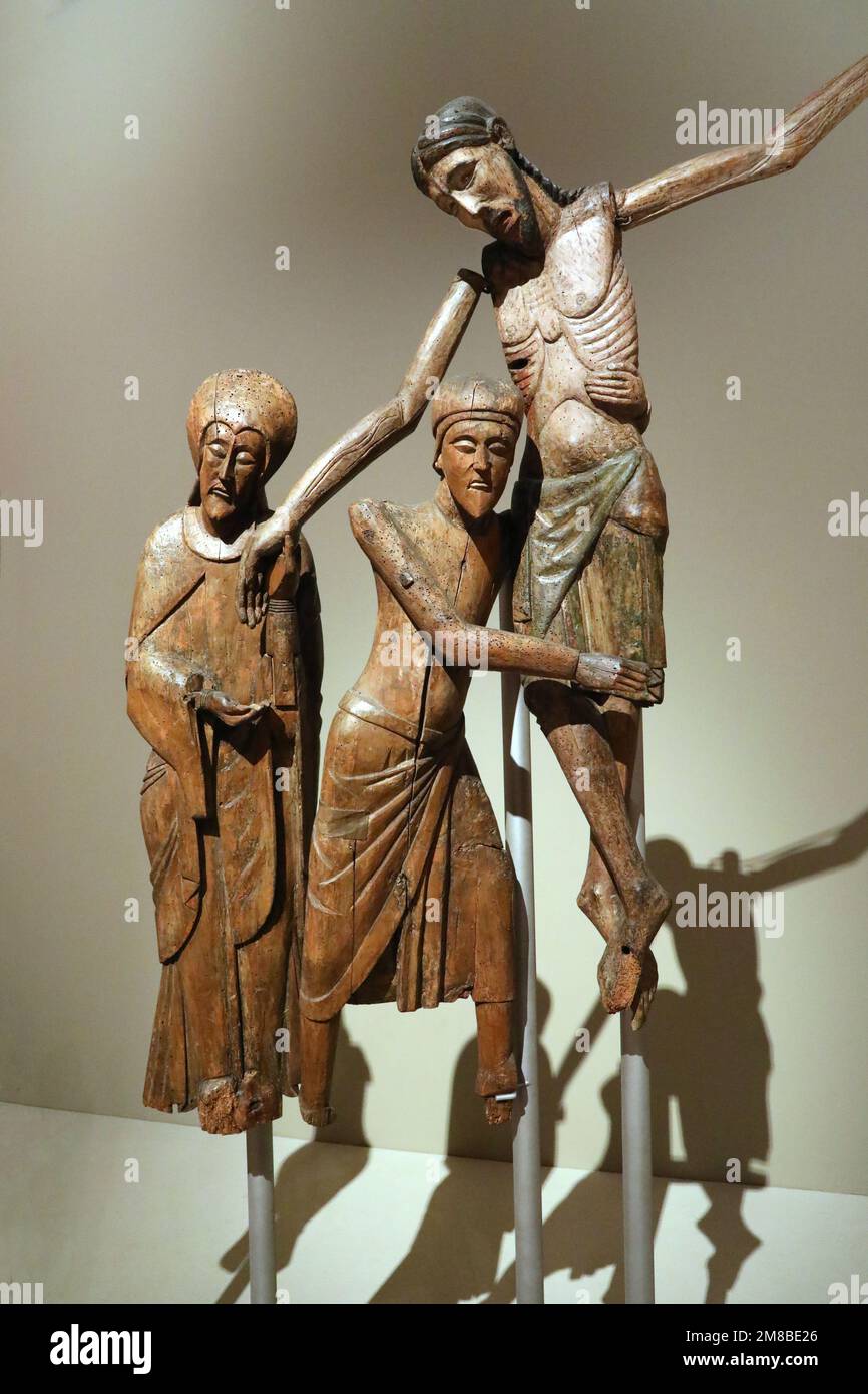 Medieval wooden sculptures representing the deposition of Christ. From ...