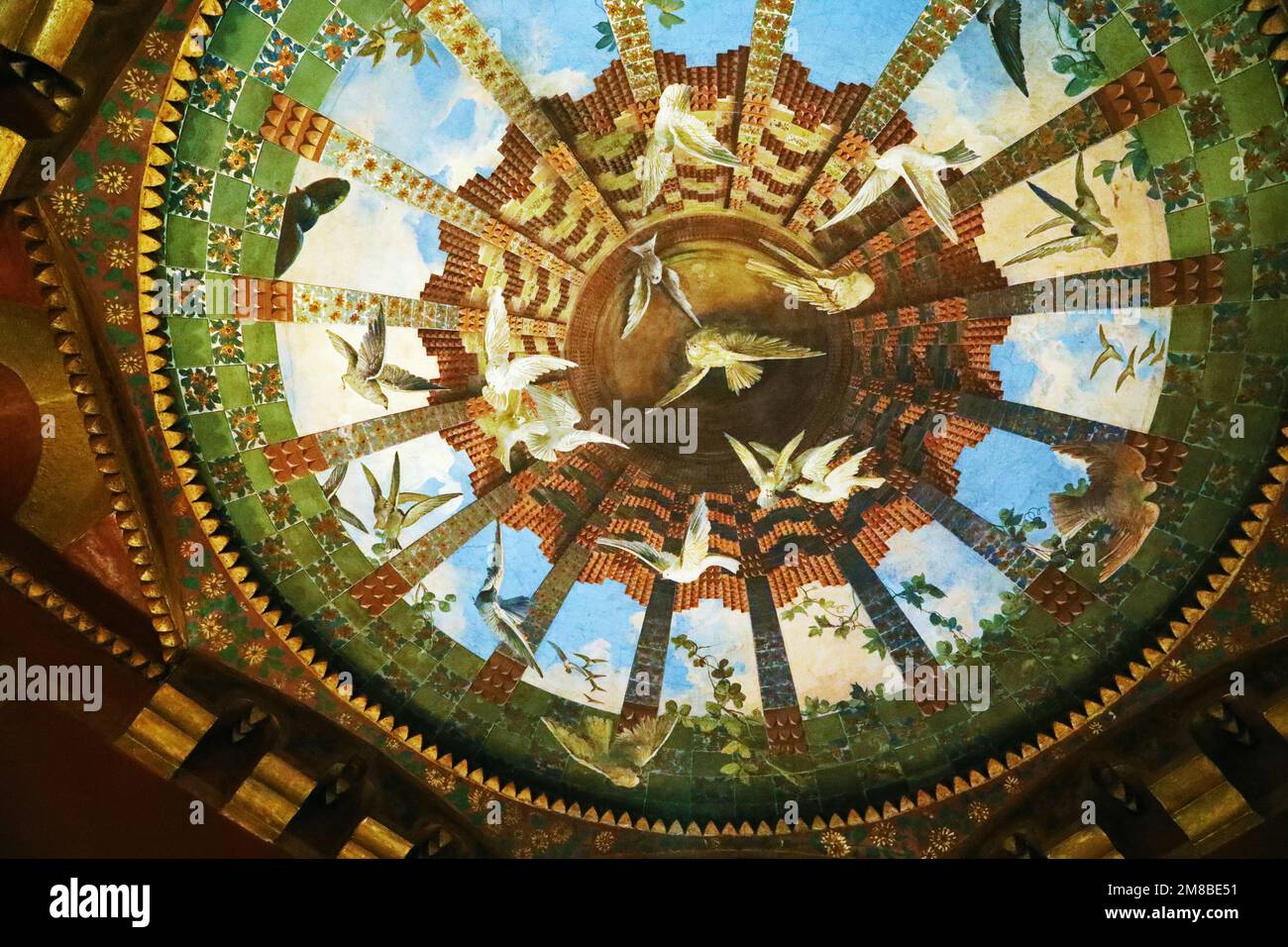 Painted ceiling with birds in casa Vicens by Gaudi, Barcelona Stock ...