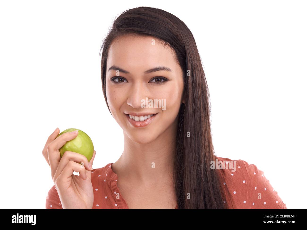 Apple, health or face portrait of woman with fruit product for weight ...