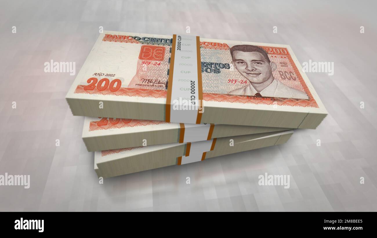 Cuba money Cuban Peso money pack 3d illustration. 200 CUP banknote ...