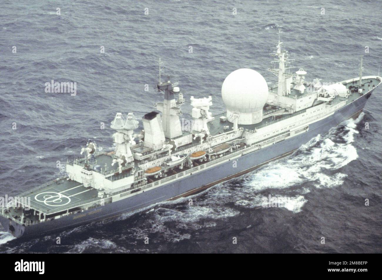 A starboard quarter view of the Soviet Marshal Nedelin class naval ...