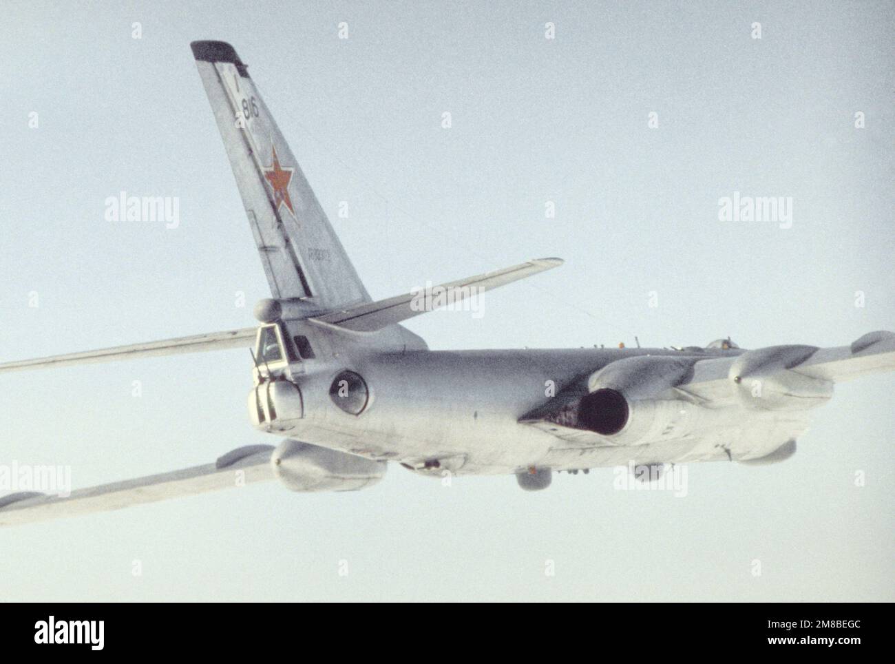An air-to-air right rear of a Soviet Tu-16 Badger aircraft. Exact Date ...