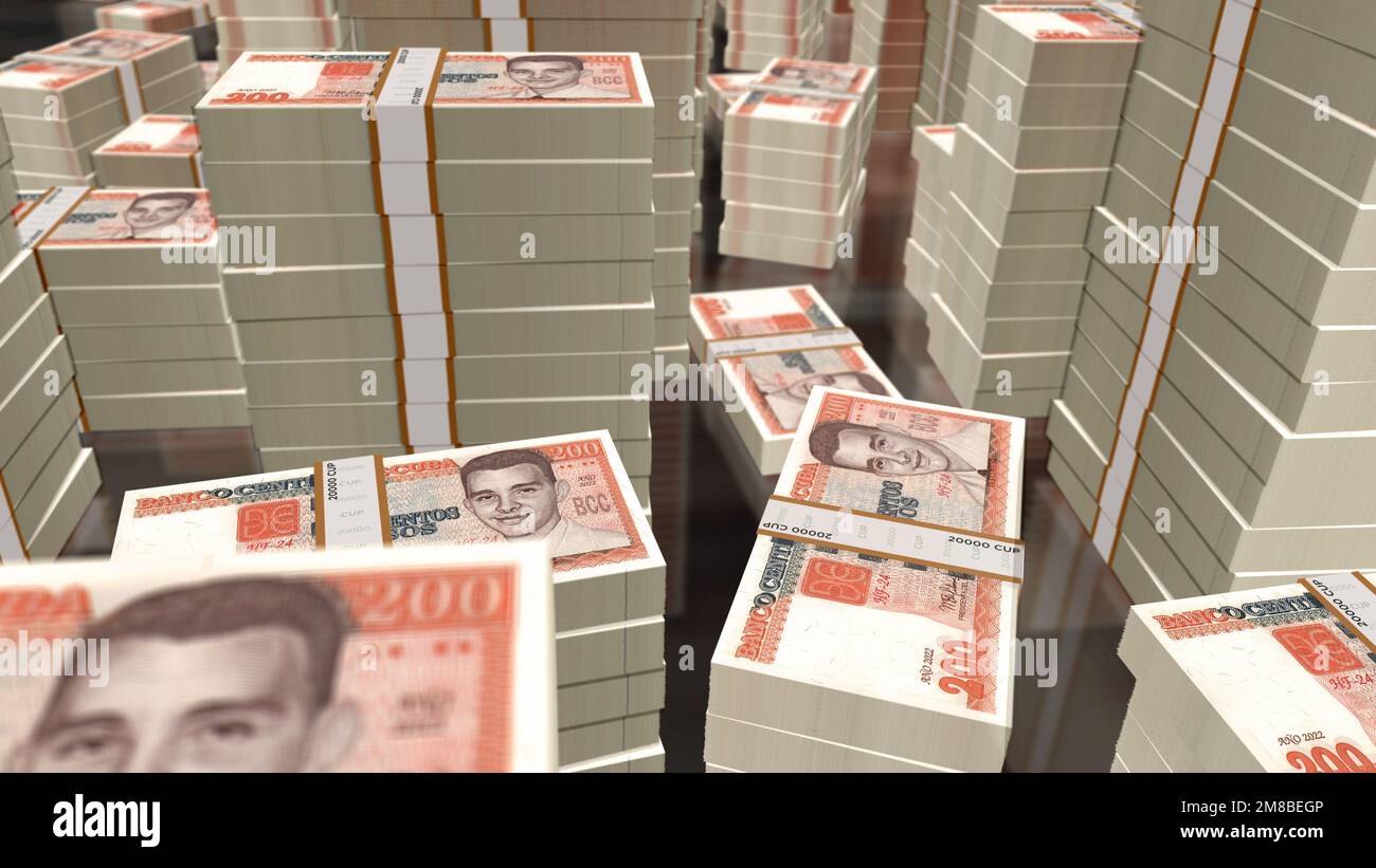 Cuba money Cuban Peso money pack 3d illustration. 200 CUP banknote ...