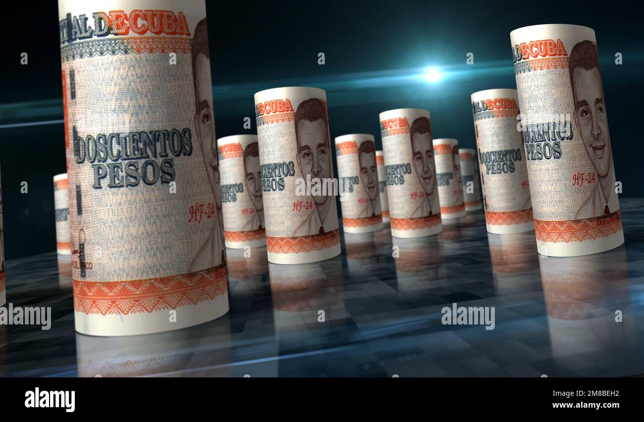 Cuba money Cuban Peso money roll 3d illustration. 200 CUP banknote ...
