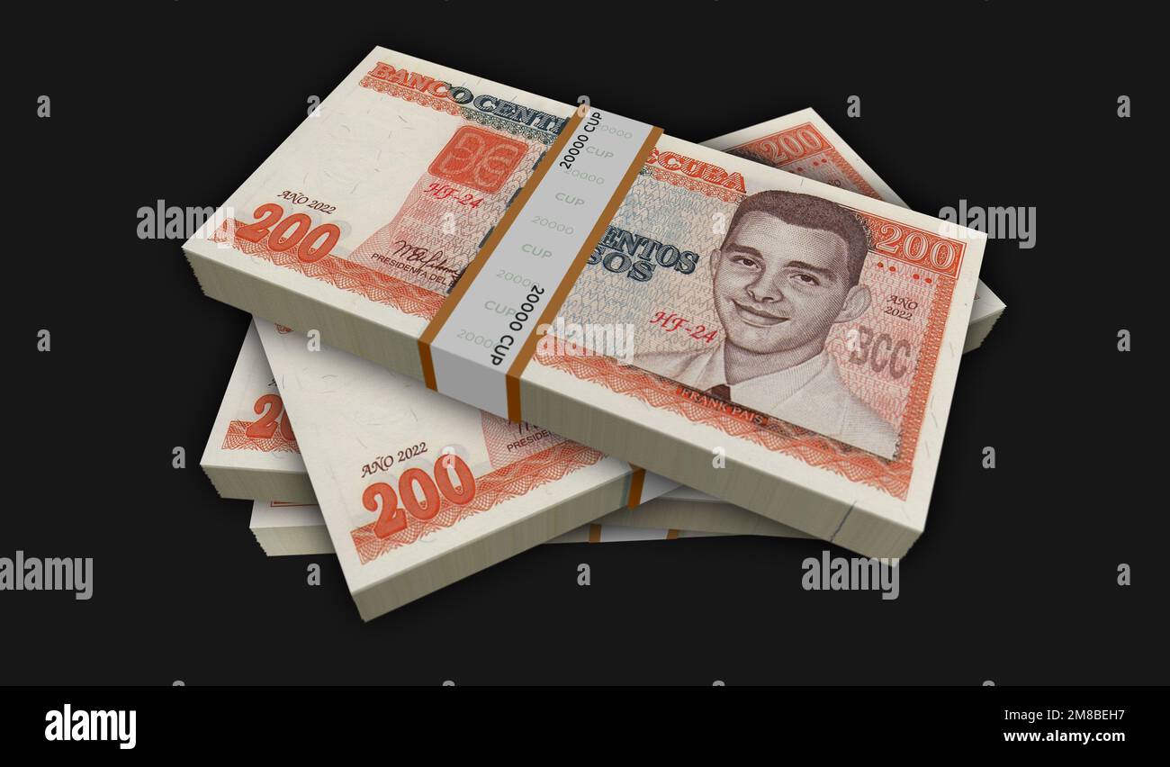 Cuba money Cuban Peso money pack 3d illustration. 200 CUP banknote ...