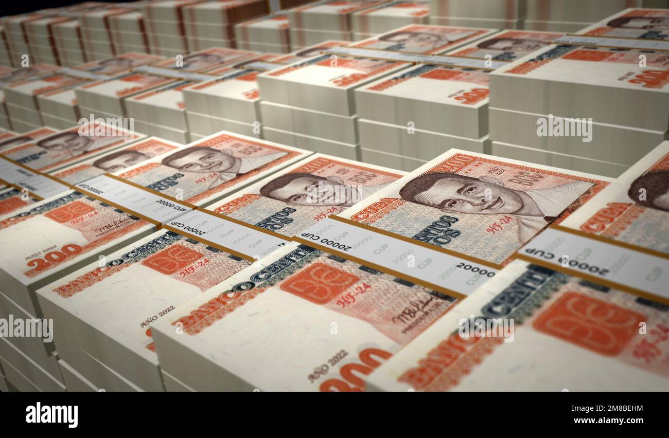 Cuba money Cuban Peso money pack 3d illustration. 200 CUP banknote ...
