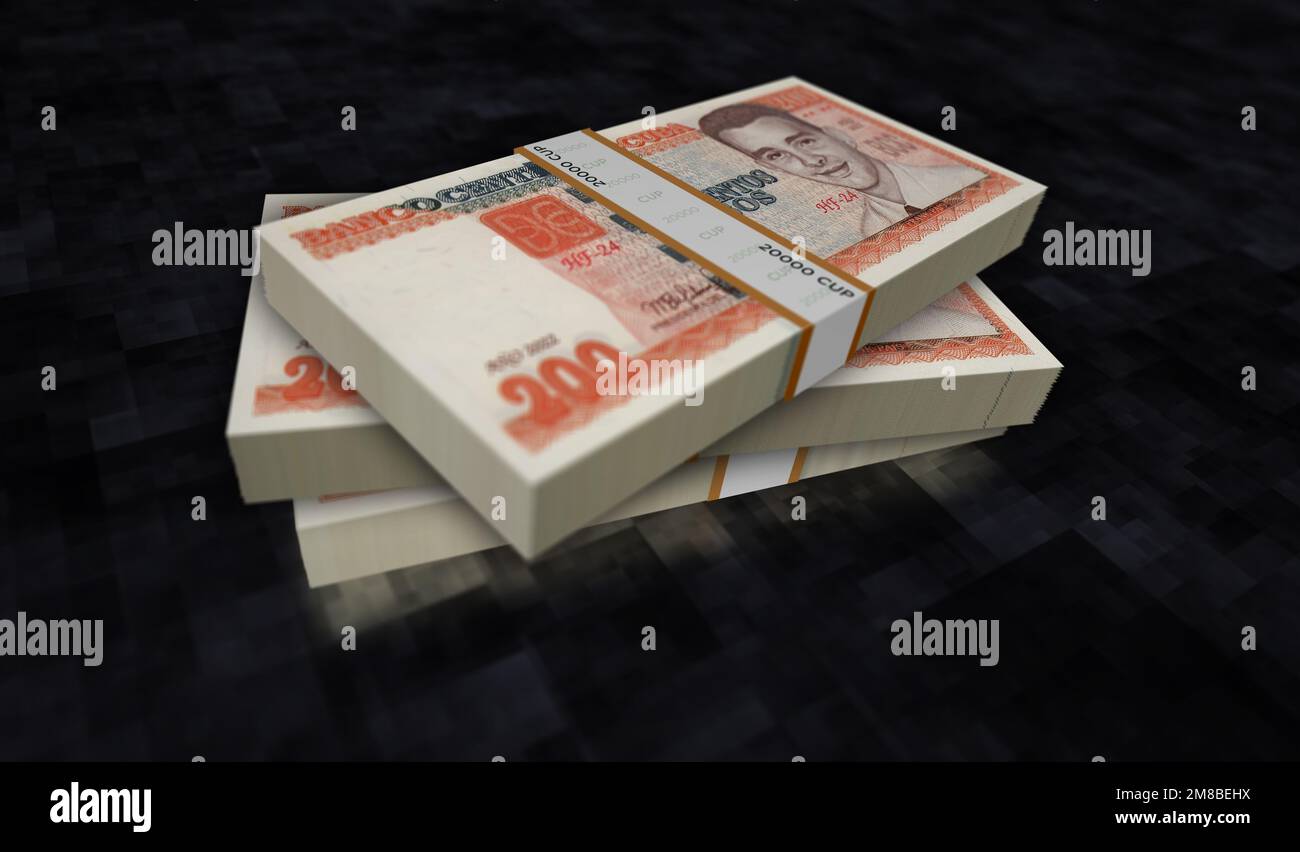Cuba money Cuban Peso money pack 3d illustration. 200 CUP banknote ...