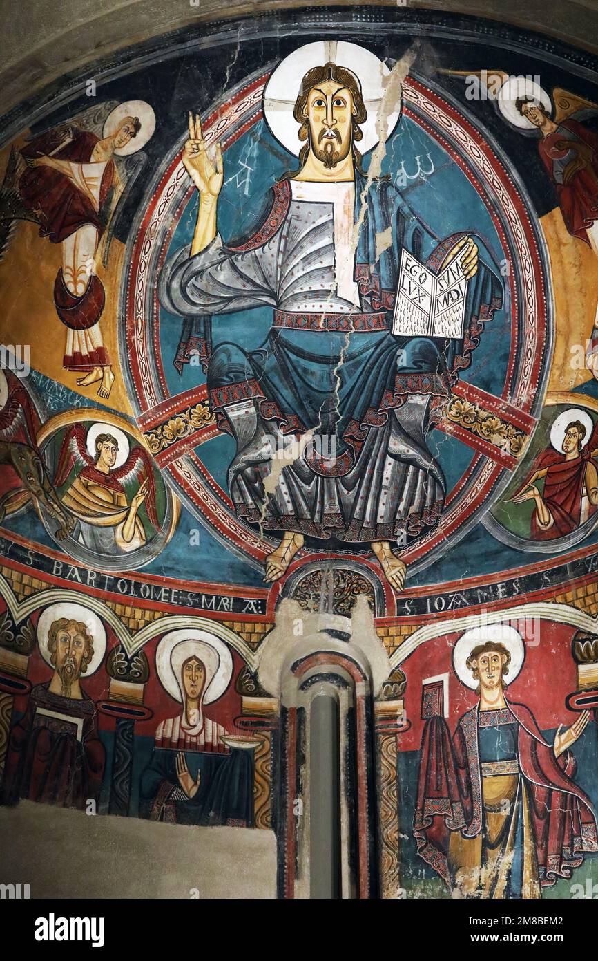 Christ Pantocrator in a medieval fresco, Barcelona. From National ...
