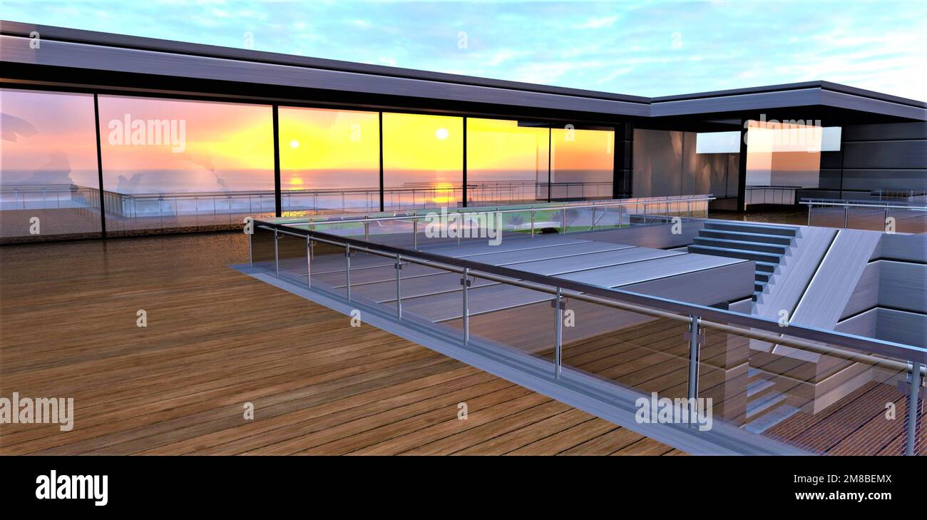 Advanced country estate design. A chic spacious terrace with a glass ...