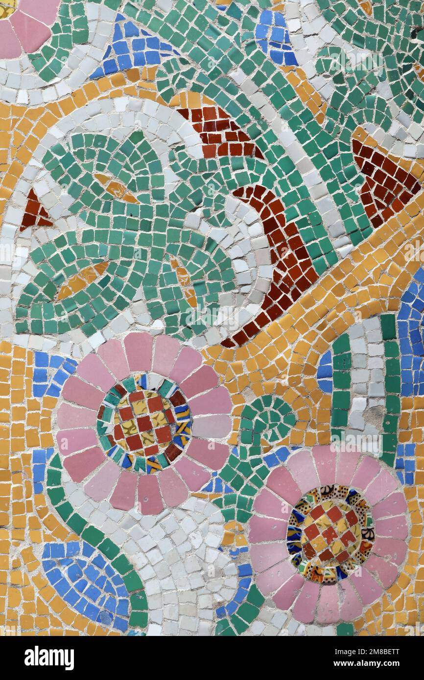 Colorful external mosaic from Palau de la Musica Catalana in Barcelona ...