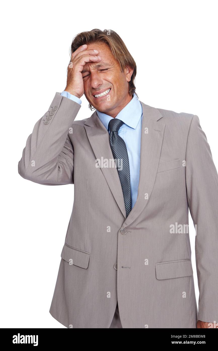 Business man, headache with pain and corporate burnout, ceo and ...