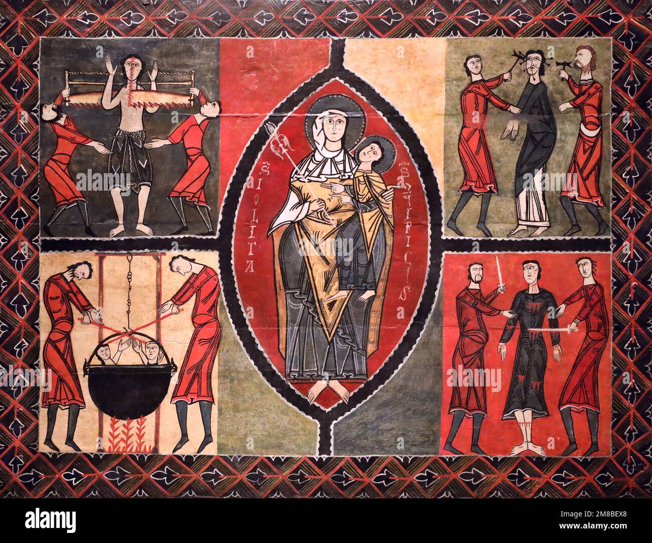 Colorful medieval altar with Madonna and martyrs, Barcelona. From National Museum of Art of ...