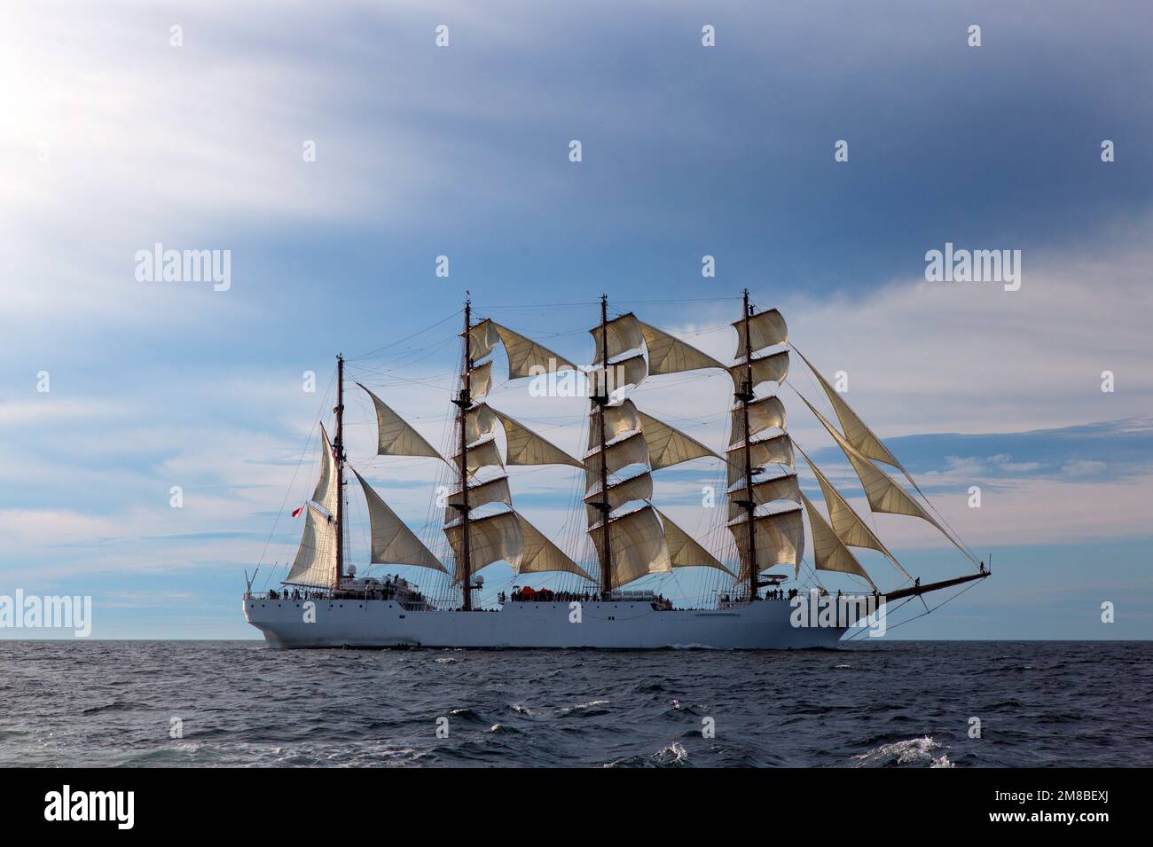 Peruvian Navy tall ship BAP Union at the start of the Sail Boston race ...