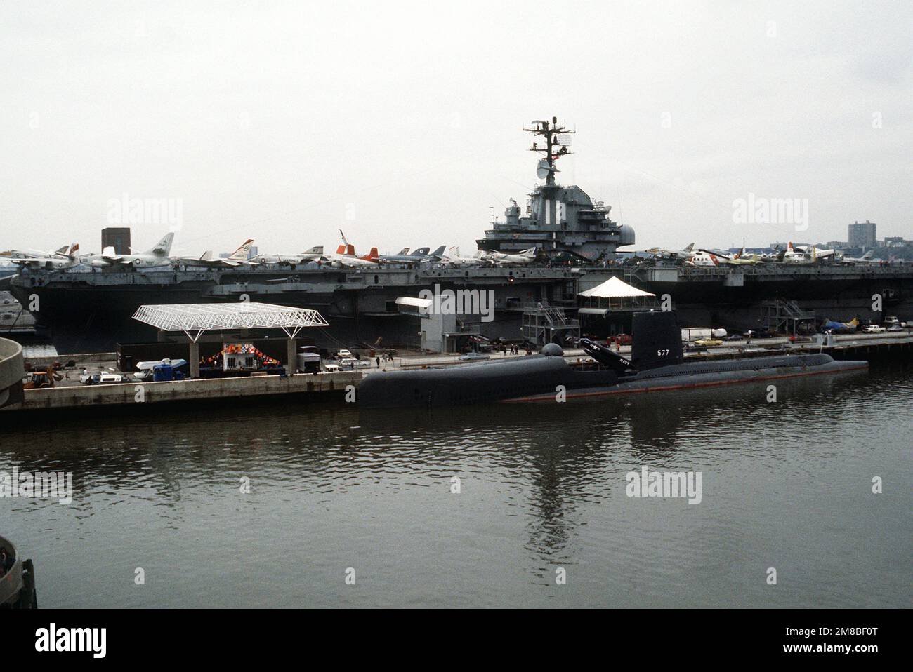 The guided missile submarine ex-USS GROWLER (SSG 577) is moored ...