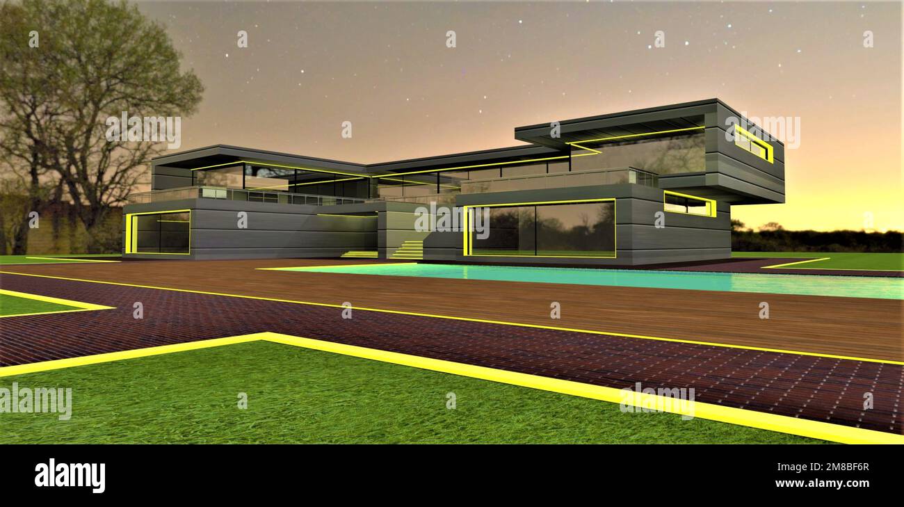 Warm yellow colour as a night decoration of the contemporary family ...