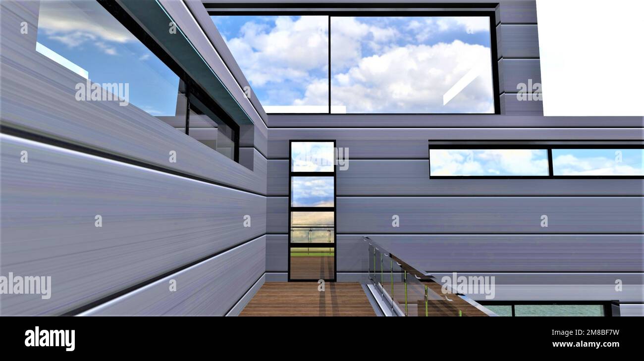 Compact, but very stylish balcony with a glass railing and a door ...