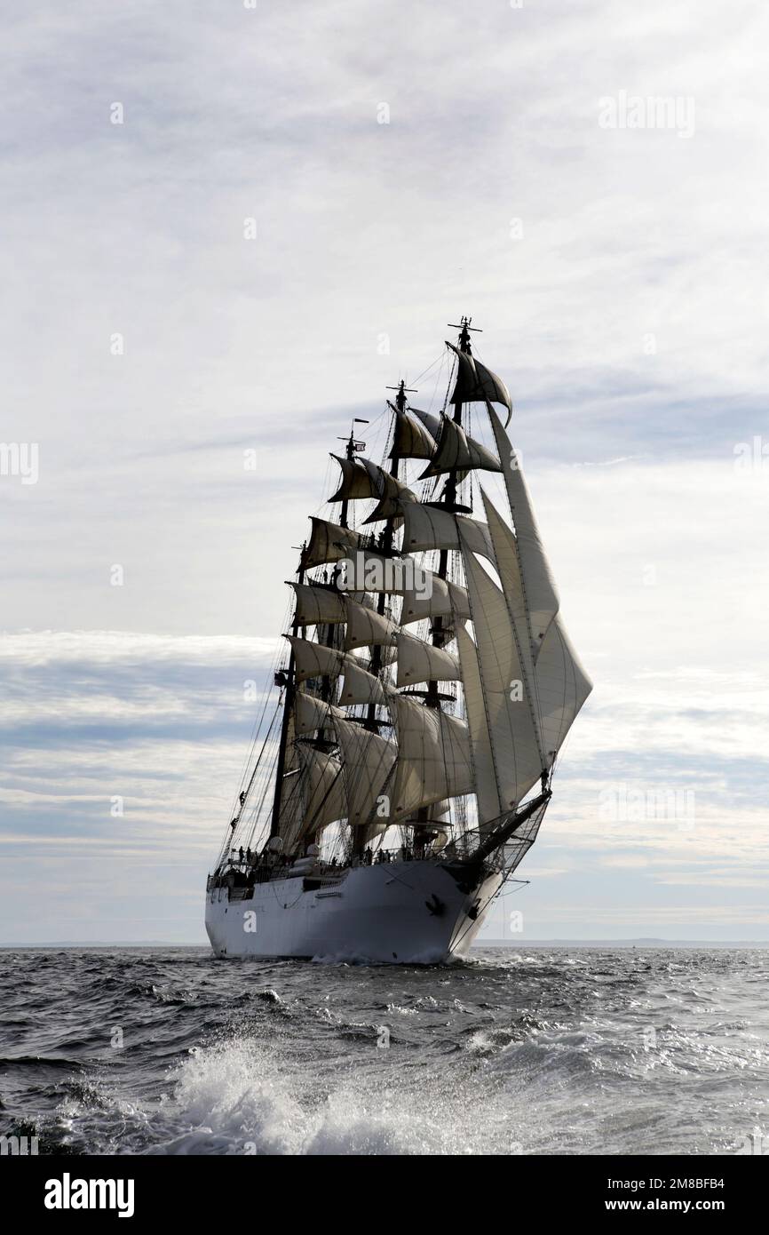 Peruvian Navy tall ship BAP Union at the start of the Sail Boston race ...