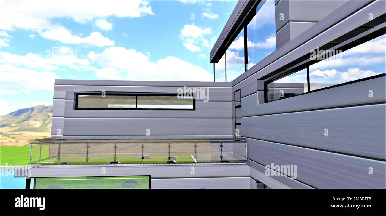 Stunning modern house with walls covered with horizontal metal panels ...