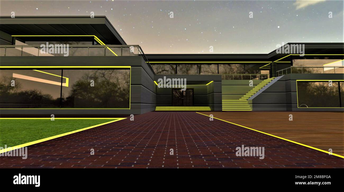 Stunning design of the night yellow LED illumination of the staircase ...
