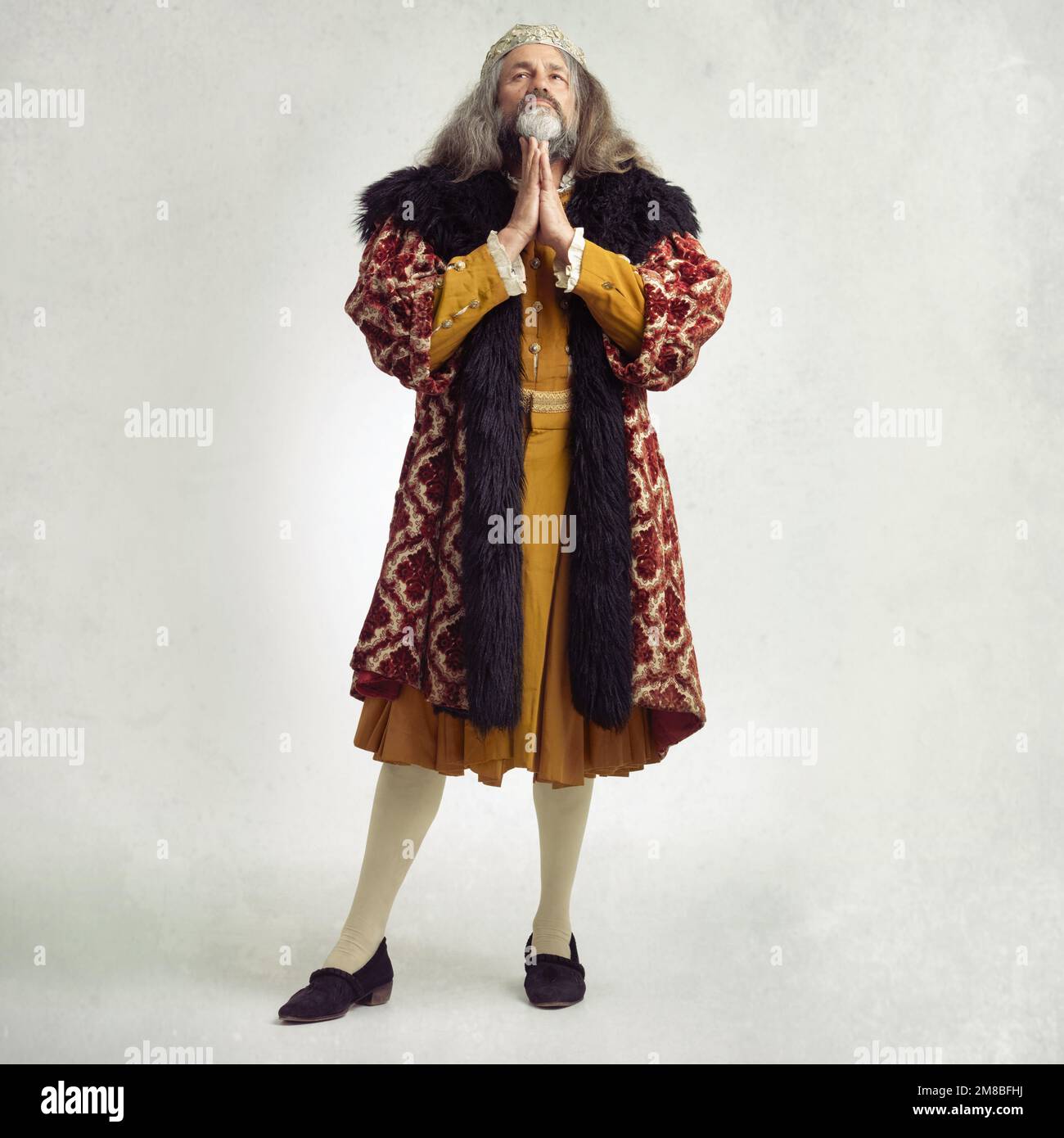 Ancient king man, praying and studio with faith, worship and ...