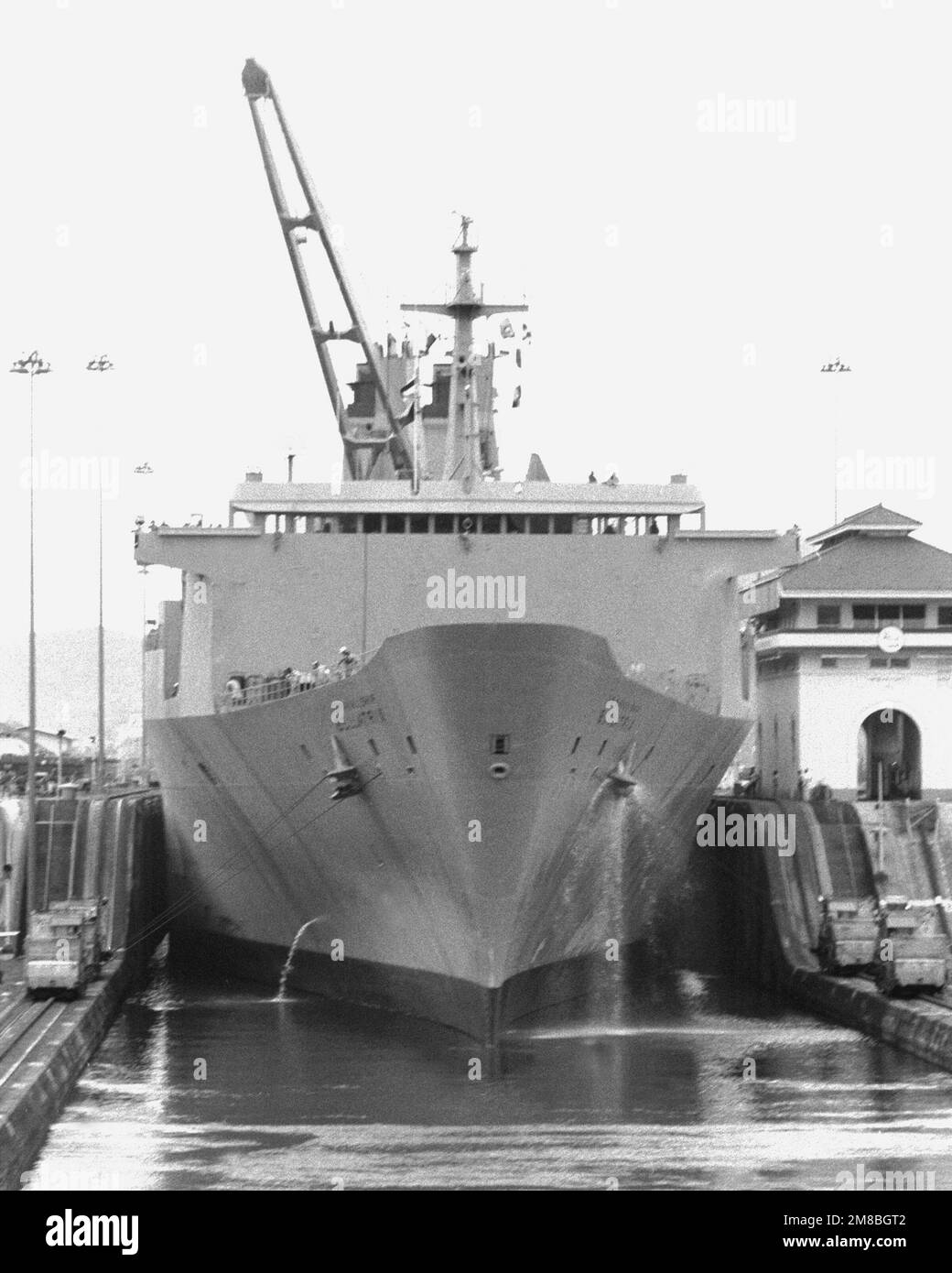 A bow view of the USNS BELLATRIX (T-AKR-88), a vehicle cargo ship ...