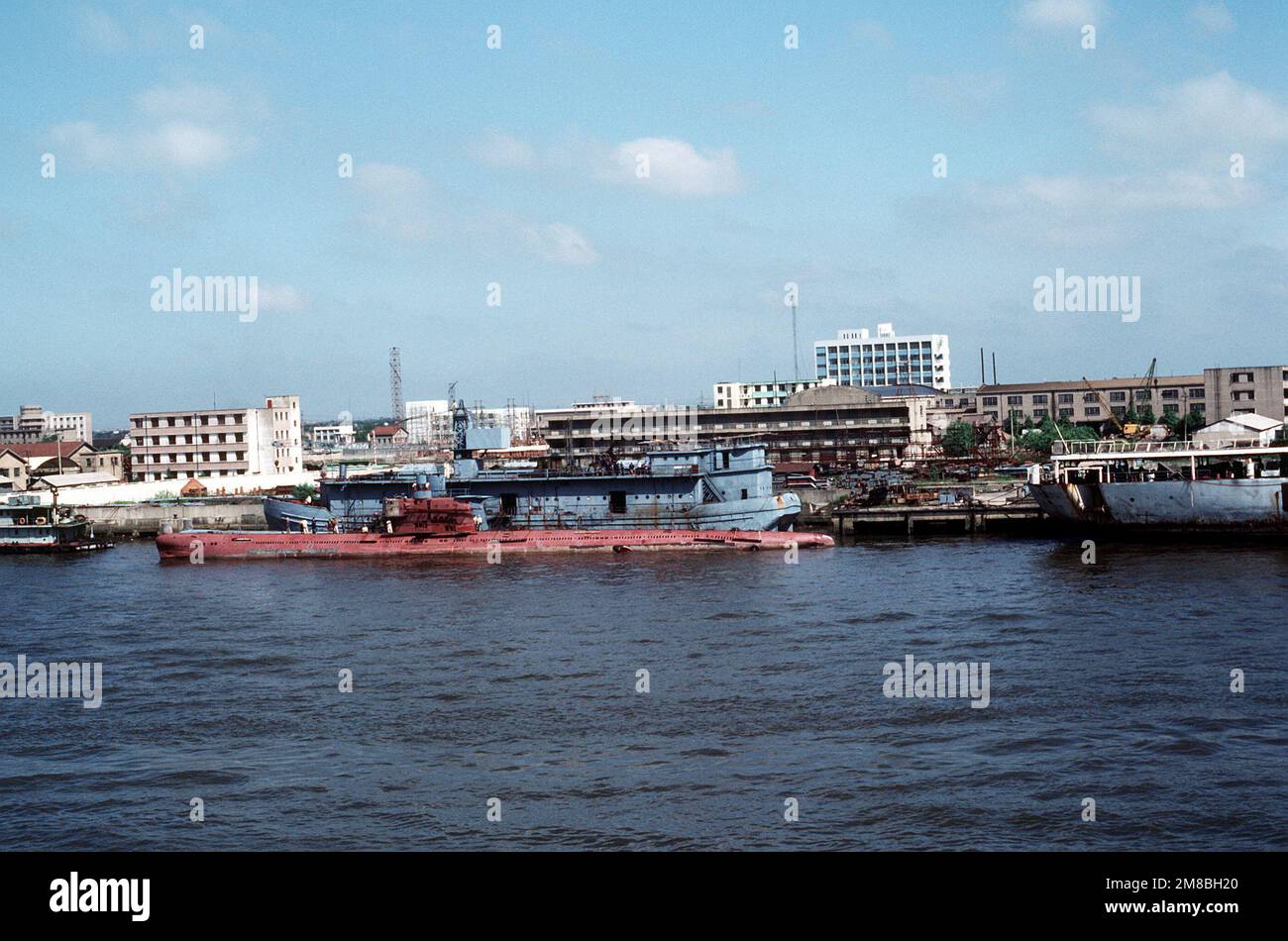 A port beam view of a Chinese Romeo class submarine moored on the ...