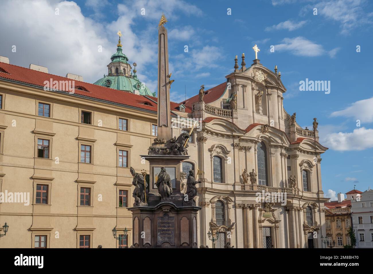 Holy Trinity Column and St. Nicholas Church facade at Mala Strana ...
