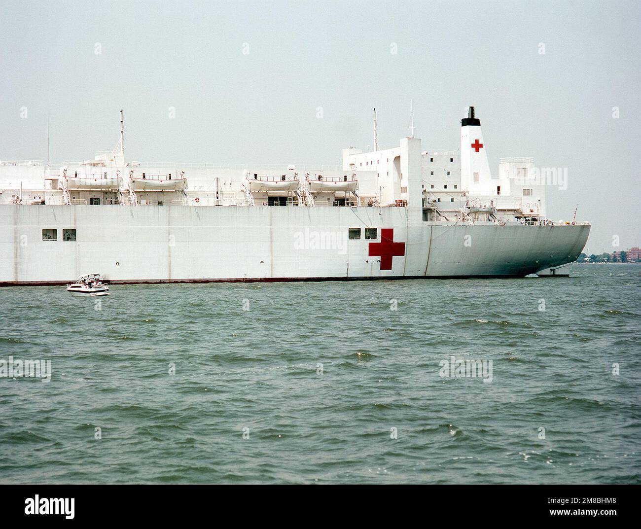 A port view of the after section of the hospital ship USNS COMFORT (T ...