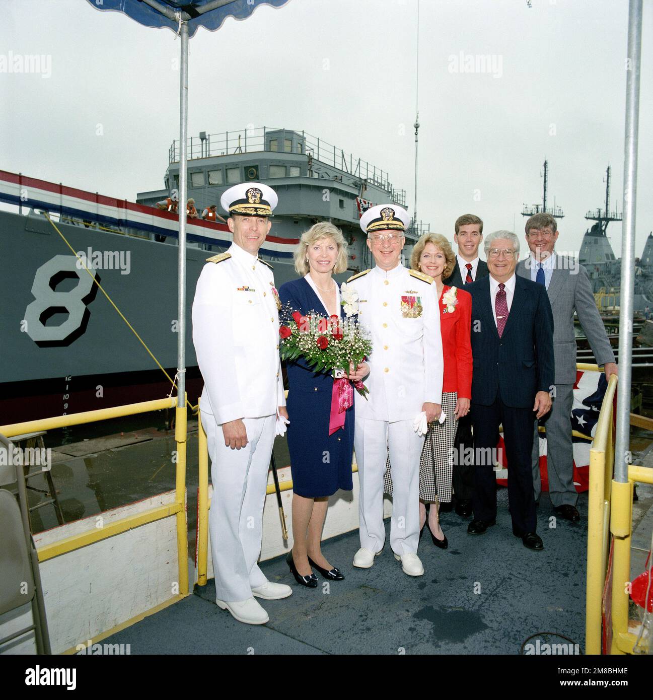 Standing on the christening platform following the christening and ...