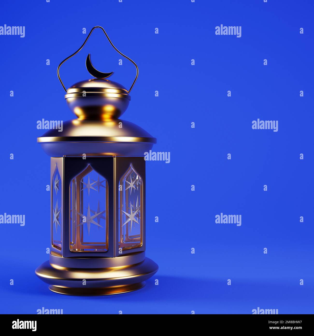 Ramadan background with copy space and golden lantern, 3d rendering ...