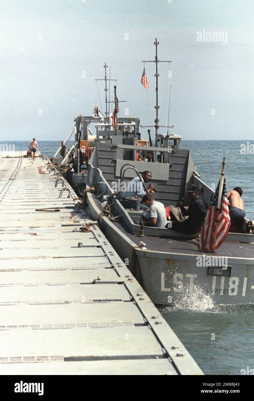A vehicle and personnel landing craft (LCVP) from the tank landing ship ...