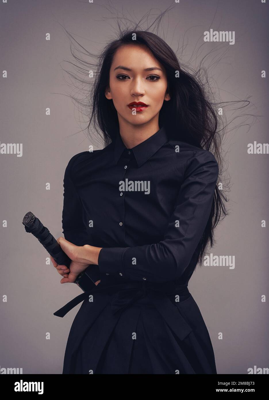 Beauty portrait, sword and samurai woman art in ninja or warrior ...