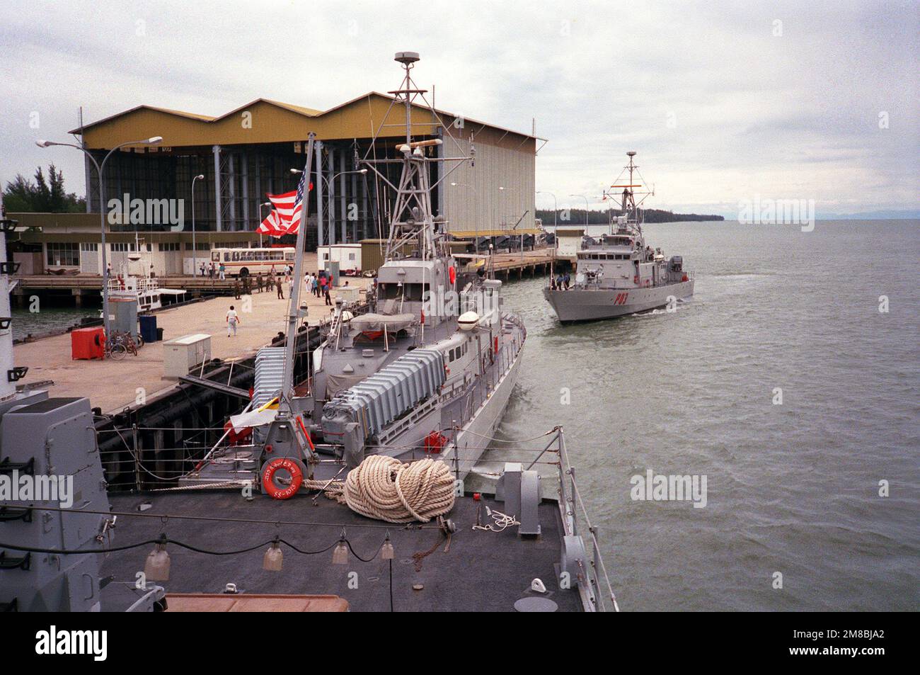 The Brunei missile fast attack craft KDB SETERIA (P-04) is moored at ...