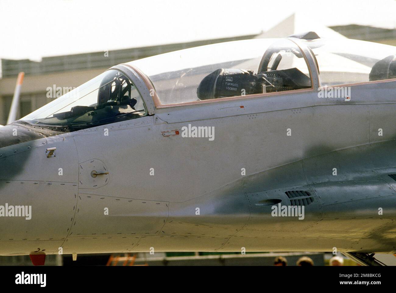 A view of the canopy area of a Soviet MiG-29UB Fulcrum aircraft on ...