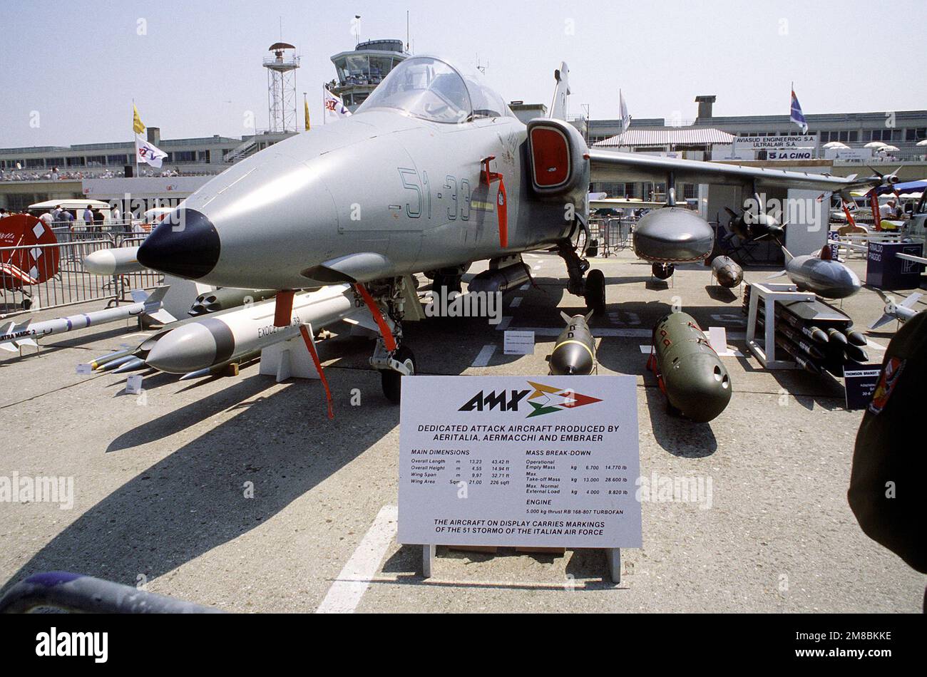 A front right side view of an Italian-Brazilian AMX aircraft on display ...