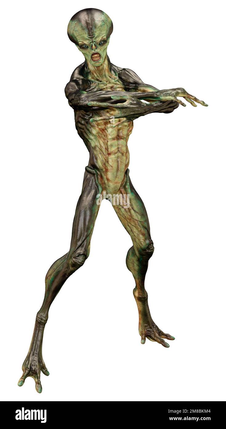 3D rendering of a green alien isolated on white background Stock Photo ...