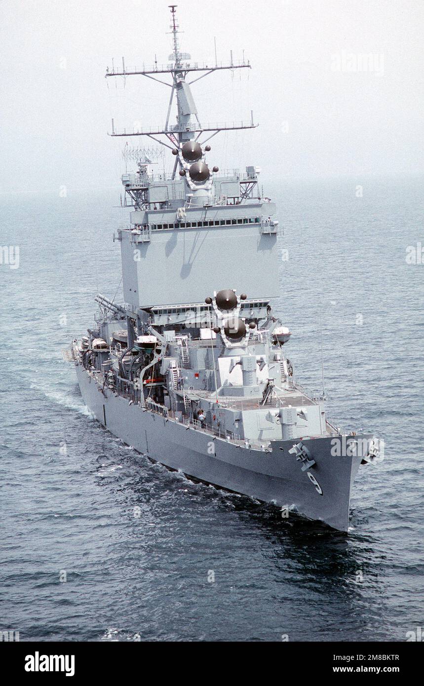A starboard bow view of the nuclear-powered guided missile cruiser USS ...