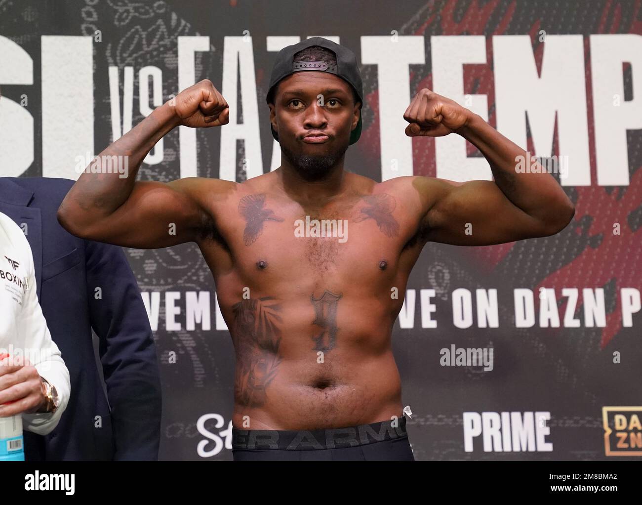 Swarmz during the weigh-in at BOXPARK Wembley, London. Picture date ...