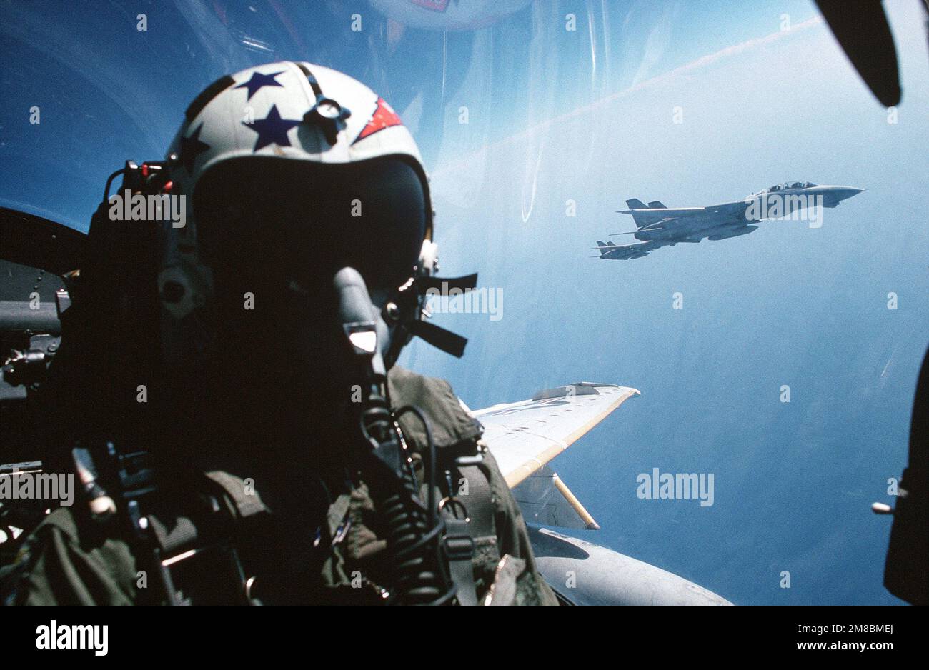 A view of two F-14A Tomcat aircraft from Fighter Squadron 11 (VF-11) in ...
