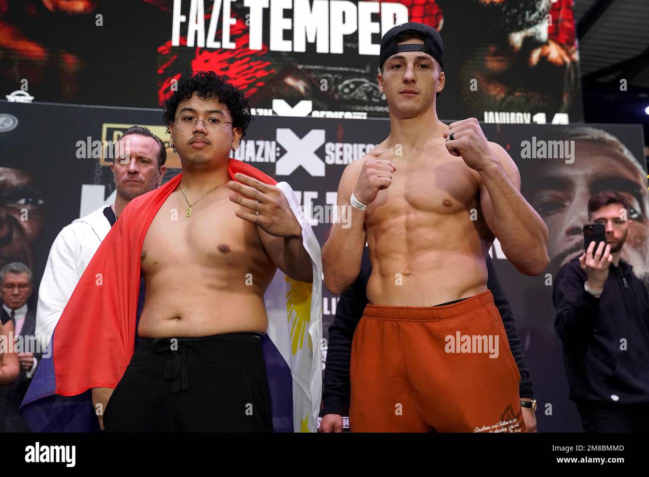 Salt Papi (left) and Josh Brueckner during the weigh-in at BOXPARK ...