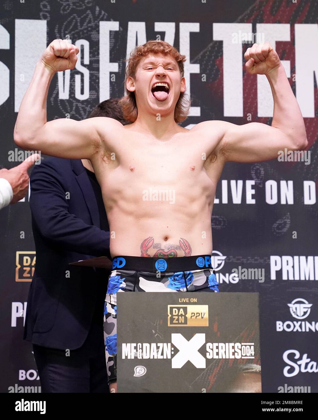 Bdave during the weigh-in at BOXPARK Wembley, London. Picture date ...