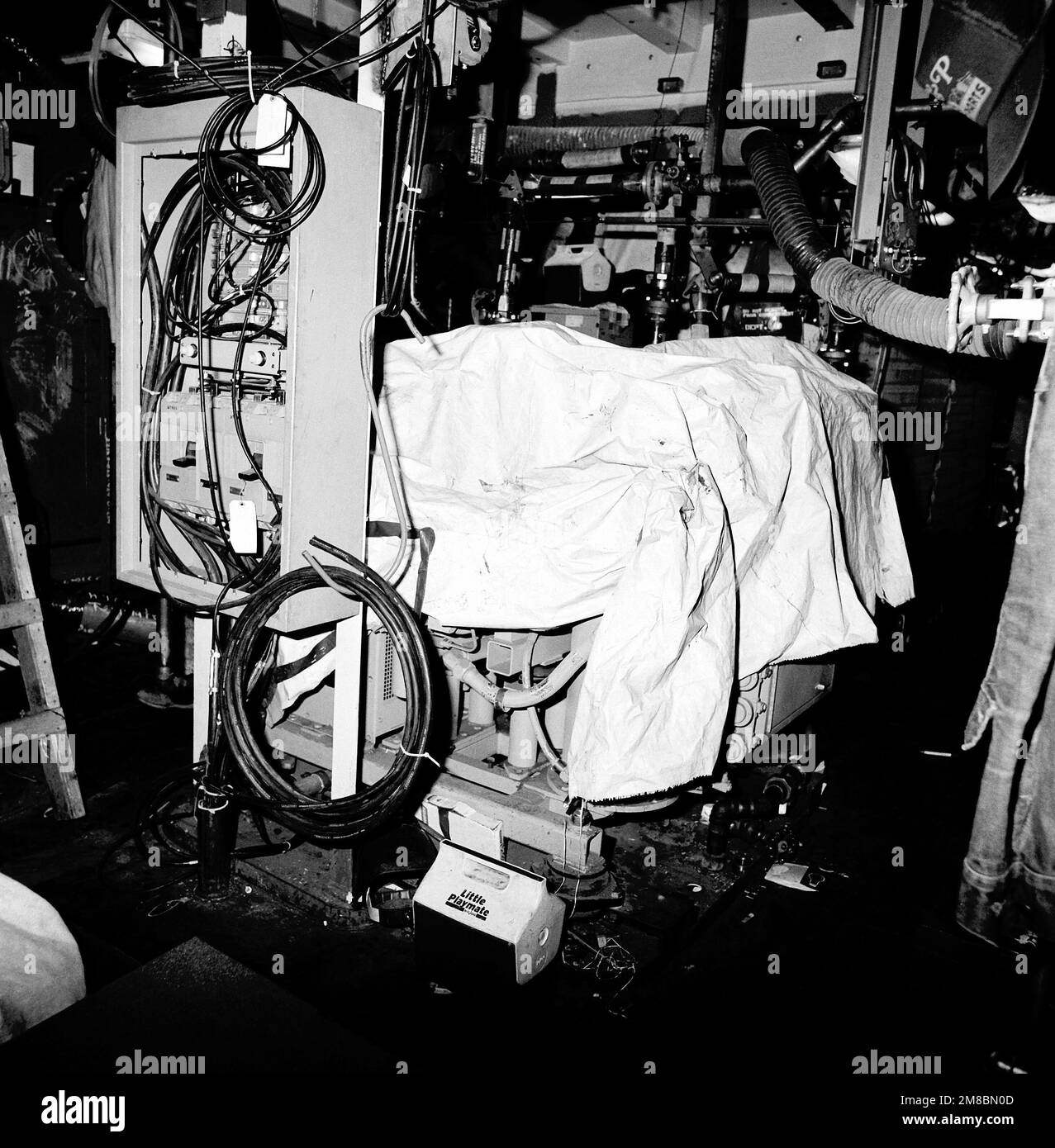 A view of main engine room No. 2 aboard the guided missile cruiser ...