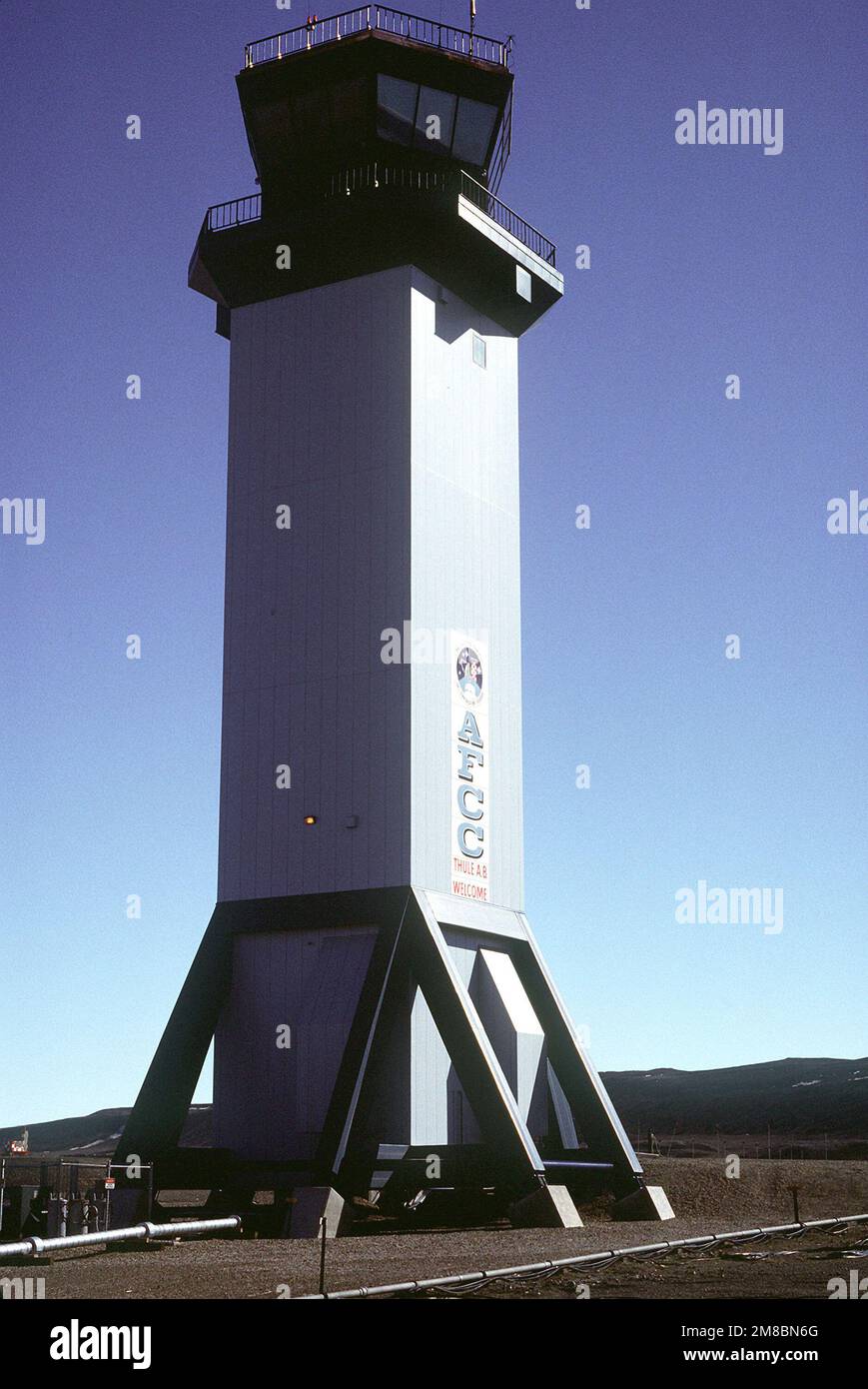 A view of the new control tower at Thule Air Base. Country: Greenland ...